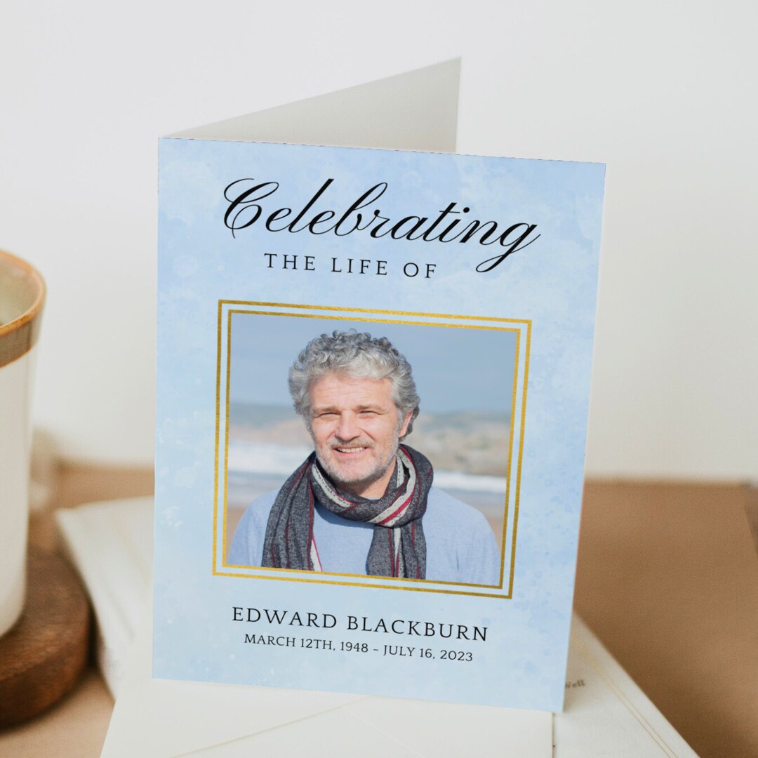 Editable Funeral Program for Men, Sky Blue Service Booklet, Printable ...
