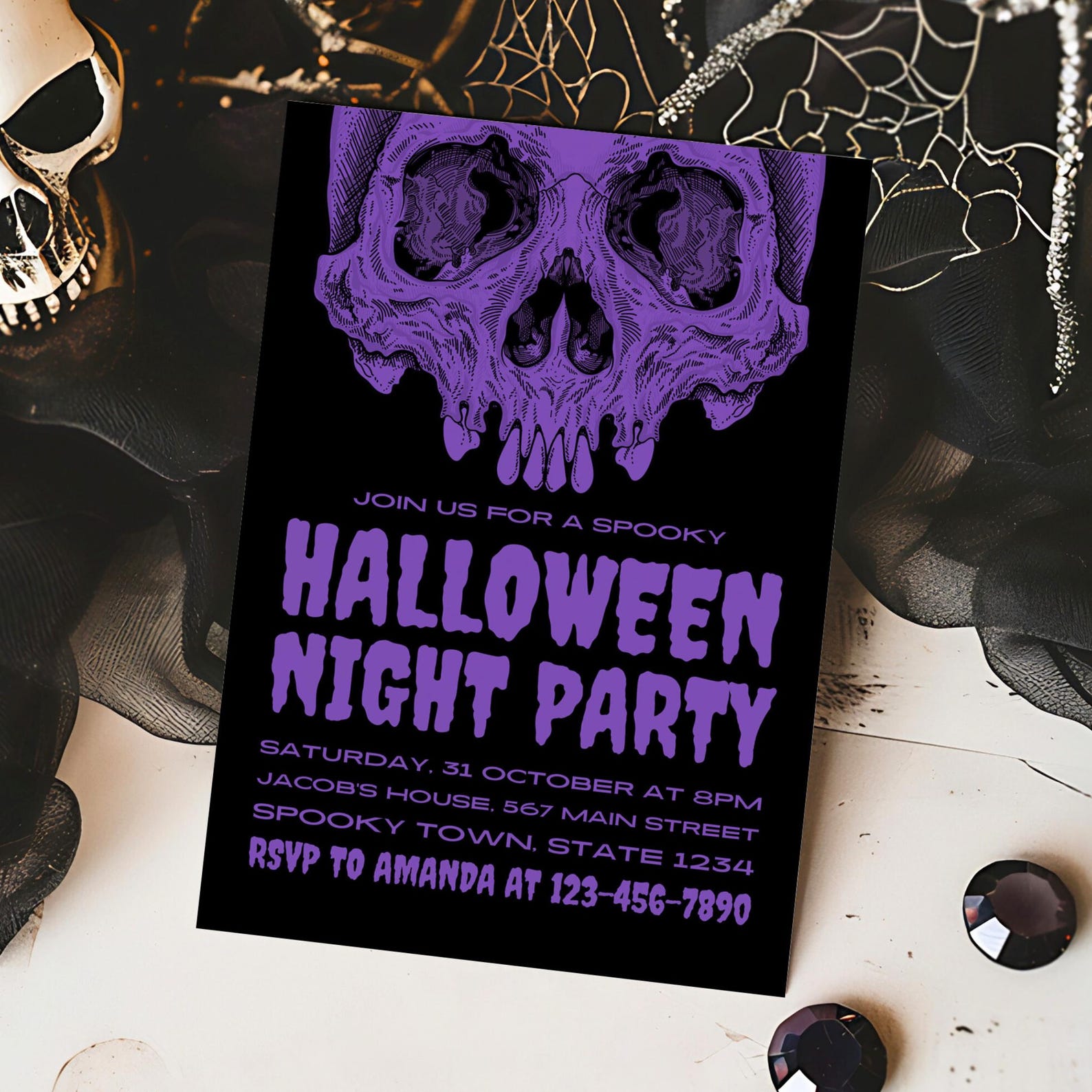Spooky Skull Halloween Invitation Template, Printable Halloween Party ...