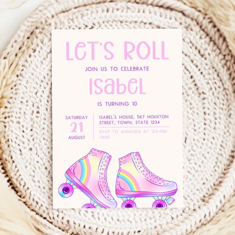 Skate Party Birthday Invitation Template, Lets Roll Invite, Roller ...