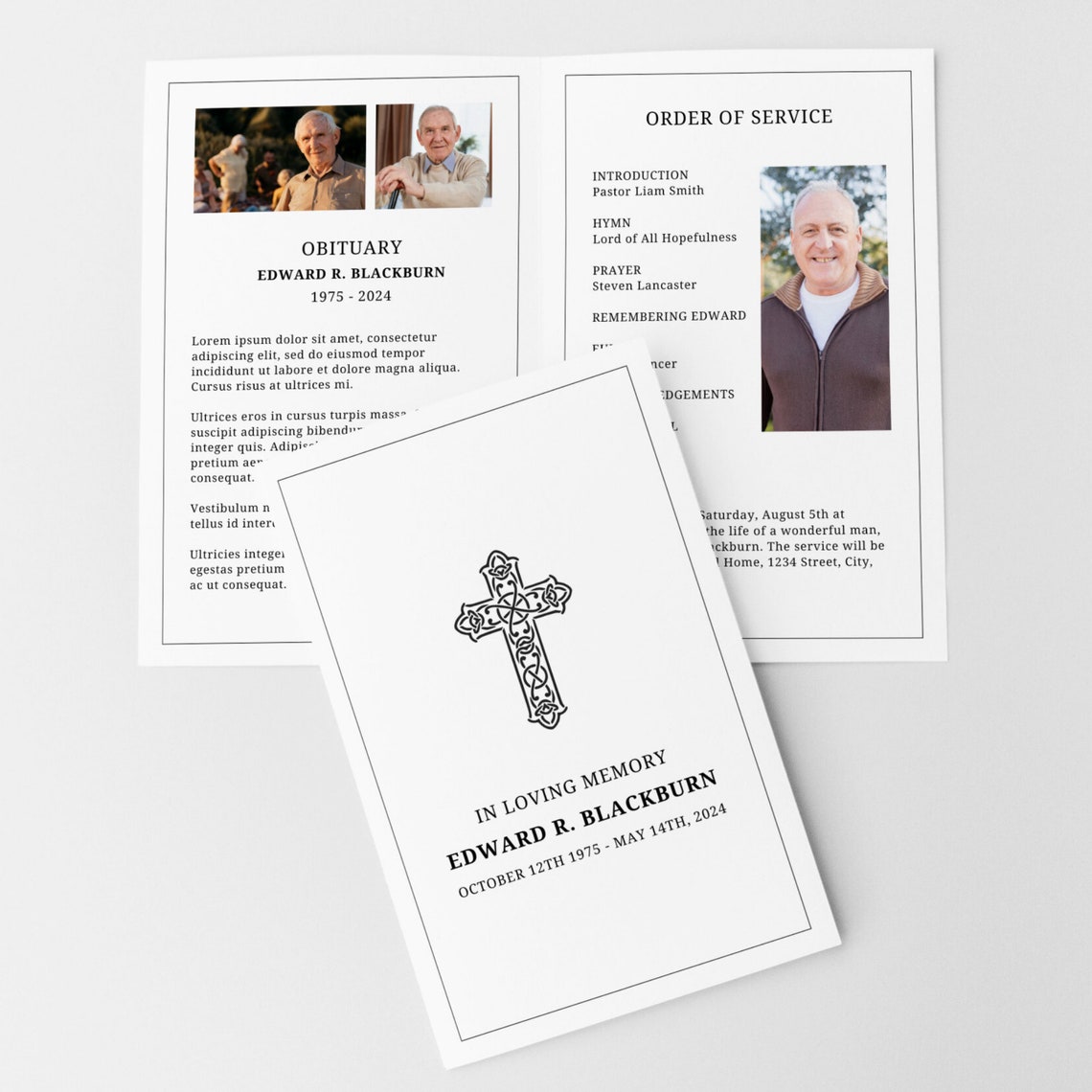 Catholic Cross Funeral Program, Minimal Obituary Template, Editable ...