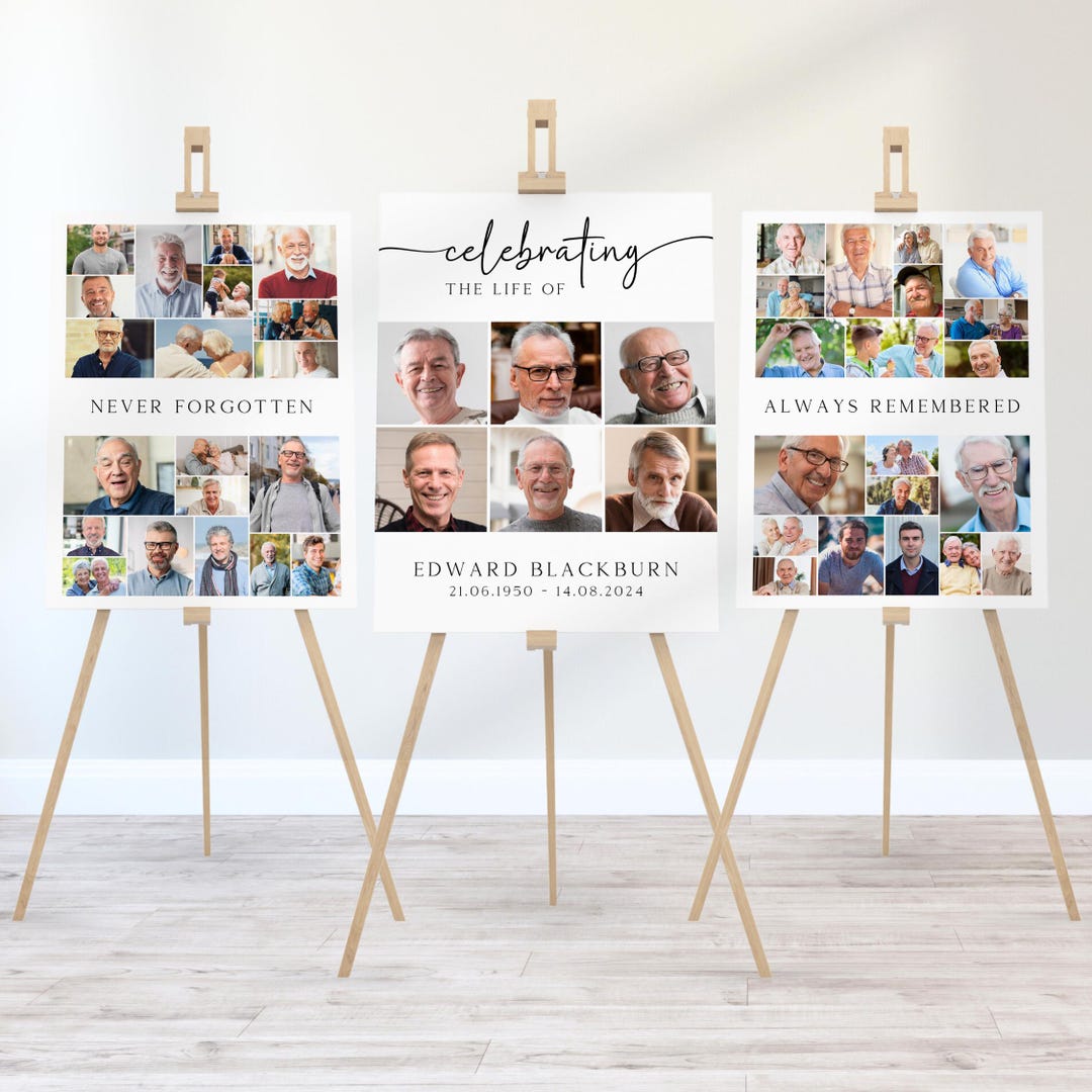 Minimal Funeral Collage Poster Template, Celebration of Life Sign ...
