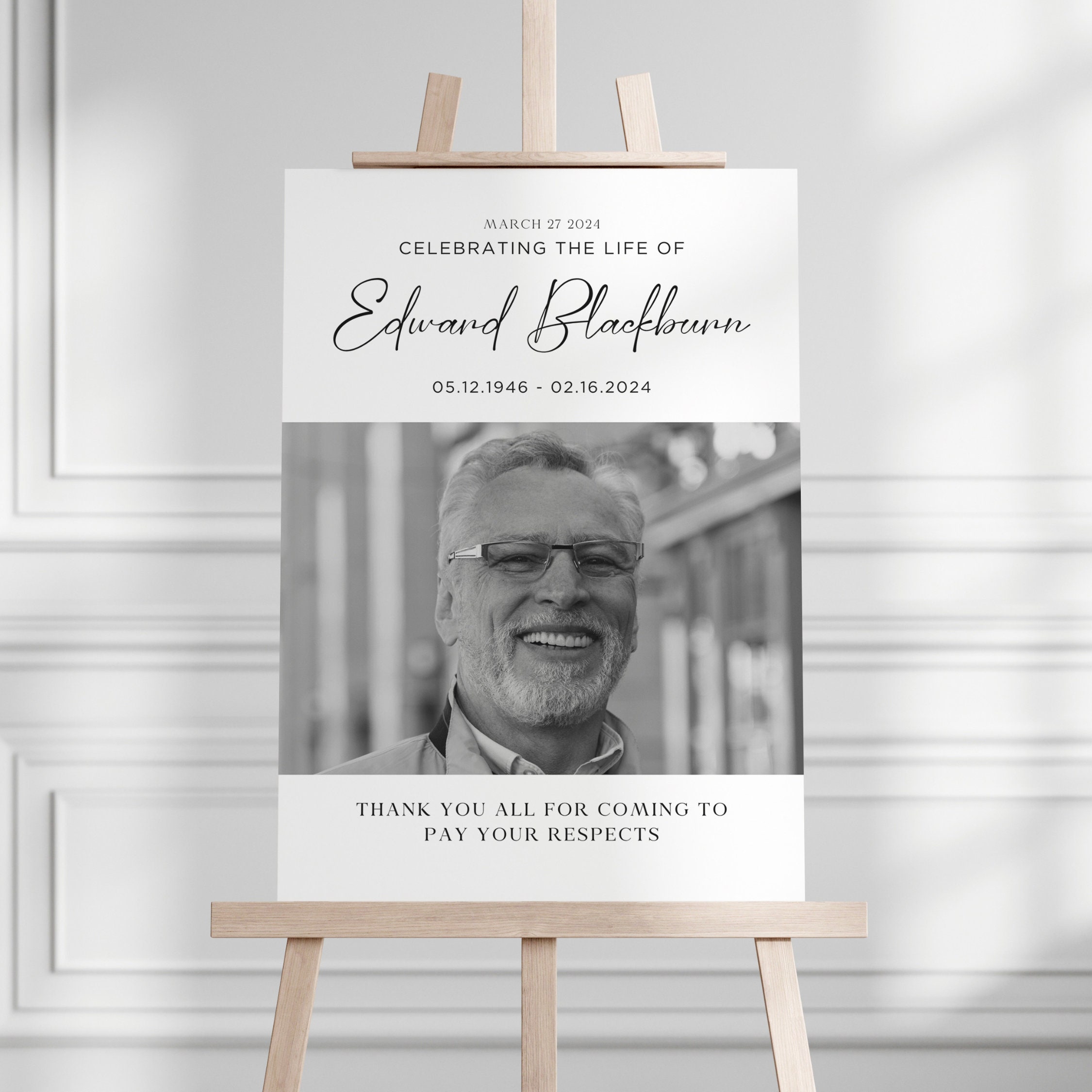 Minimal Funeral Poster for Man, Obituary Welcome Sign Template ...