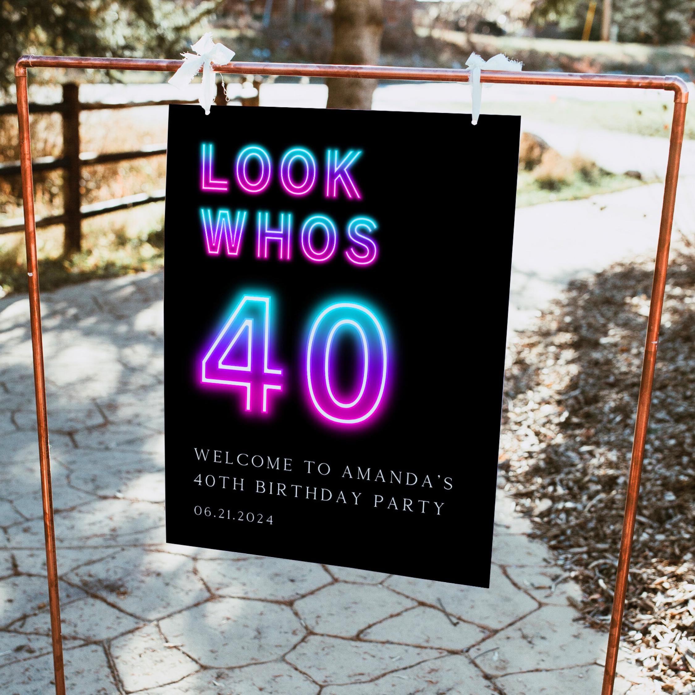 Neon 40th Birthday Party Welcome Sign, Neon Shine Birthday Poster, Any ...