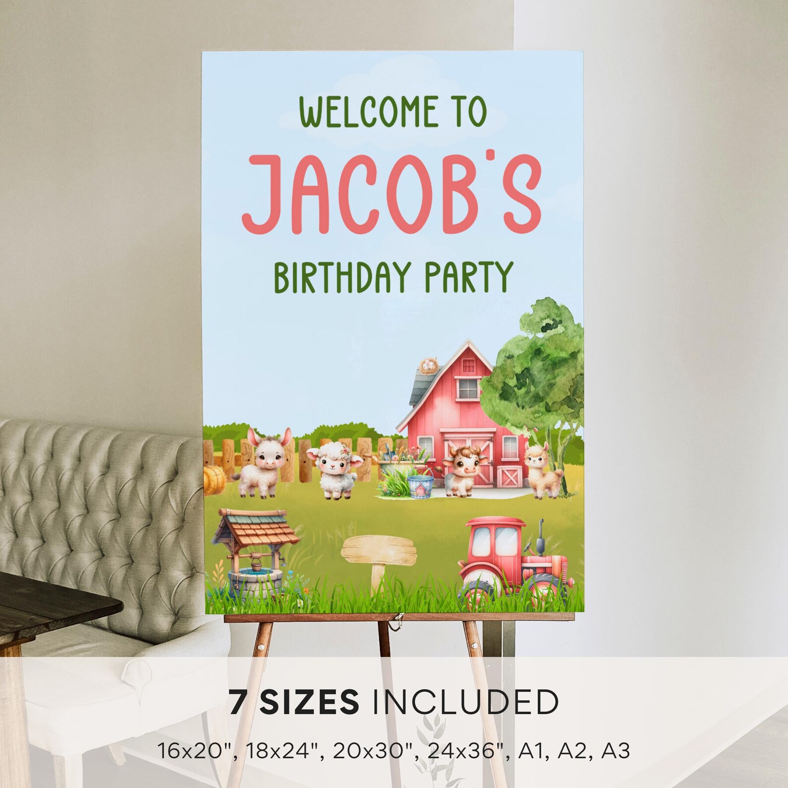 Farm Birthday Poster for Kids, Barn Animals Welcome Sign Template ...