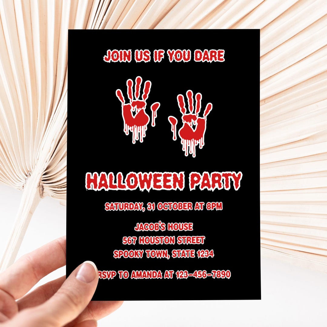 Scary Halloween Invitation, Bloody Hands Halloween Invite Template ...