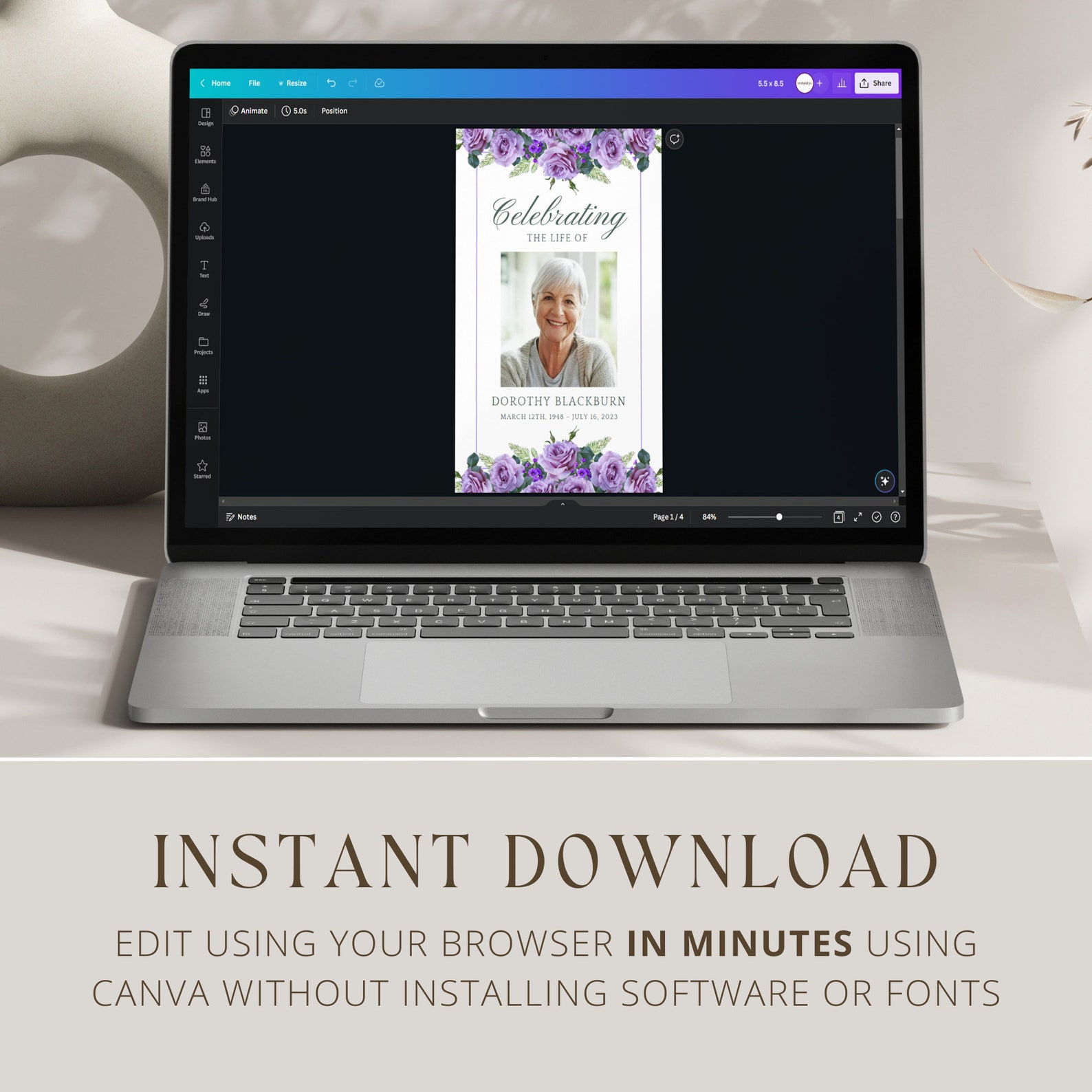 Peony Funeral Program Template, Memorial Service, Obituary Template ...