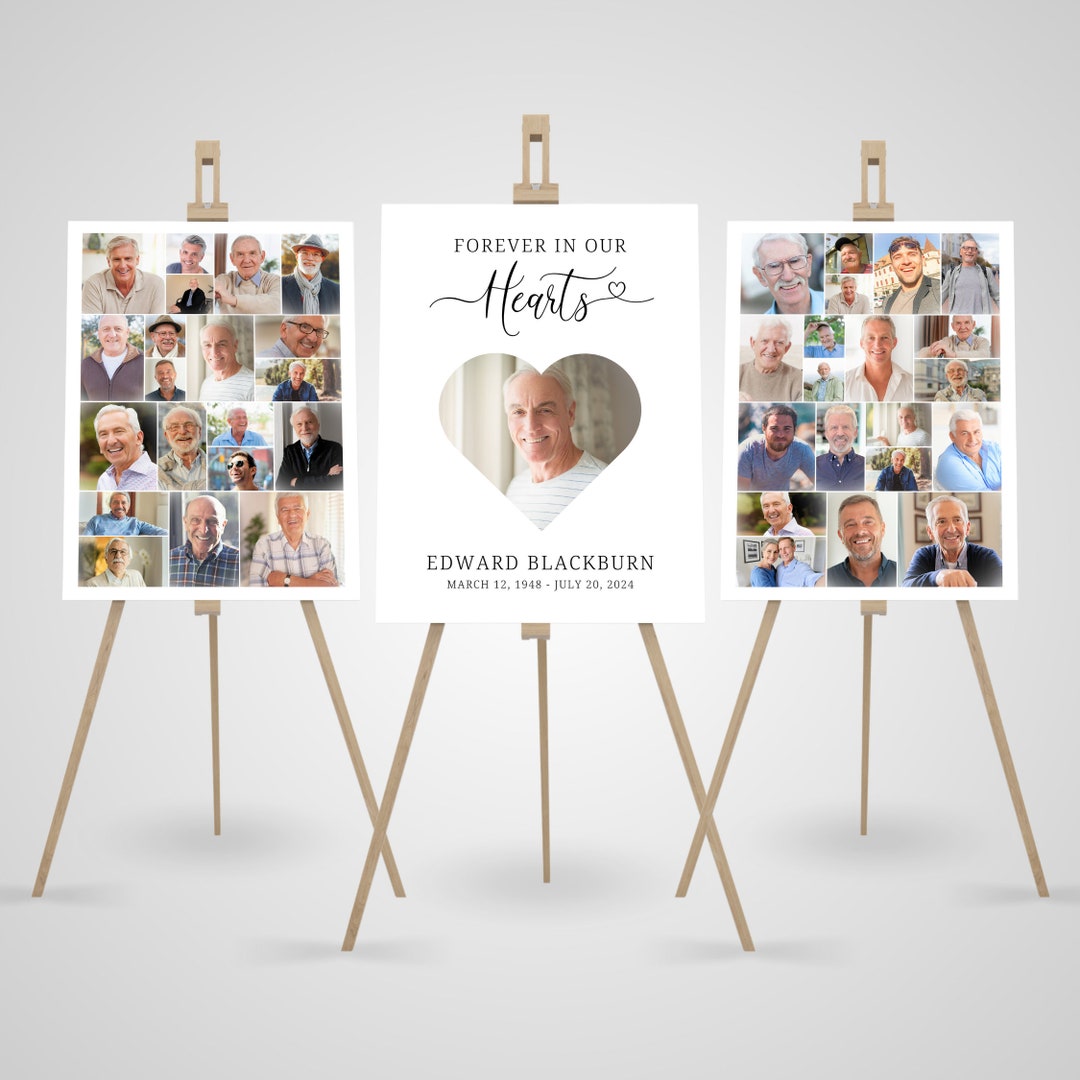 Funeral Heart Collage Set of Posters, in Loving Memory Sign ...