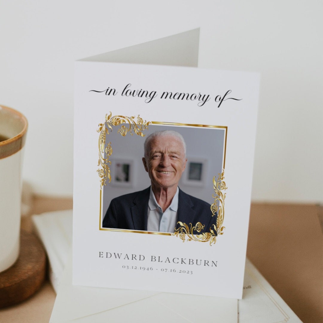 Gold Funeral Program Template for Man Minimalist Obituary Printable ...