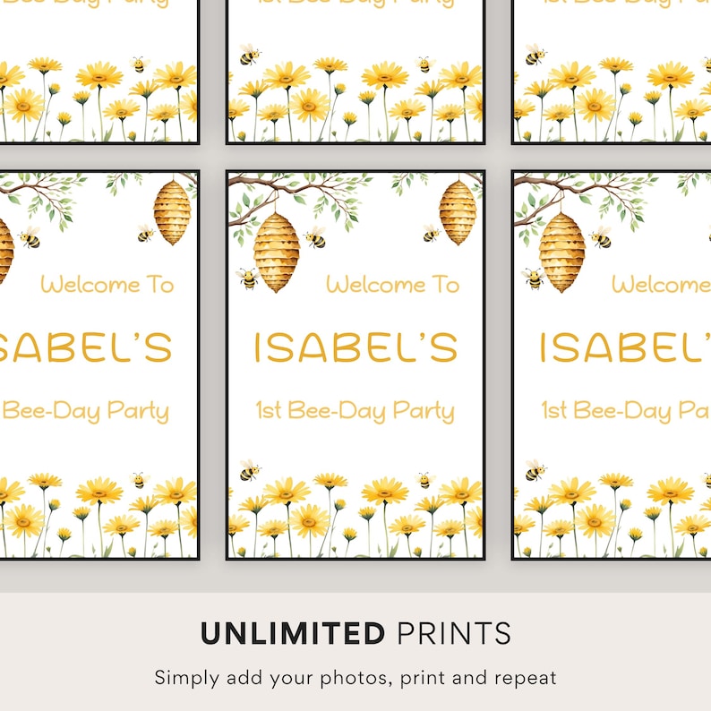 Bee Day Birthday Welcome Sign Template, First Birthday Poster, Editable ...