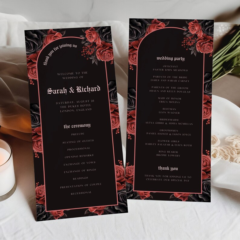 Gothic Wedding Program Template, Victorian Order of Service, Halloween ...
