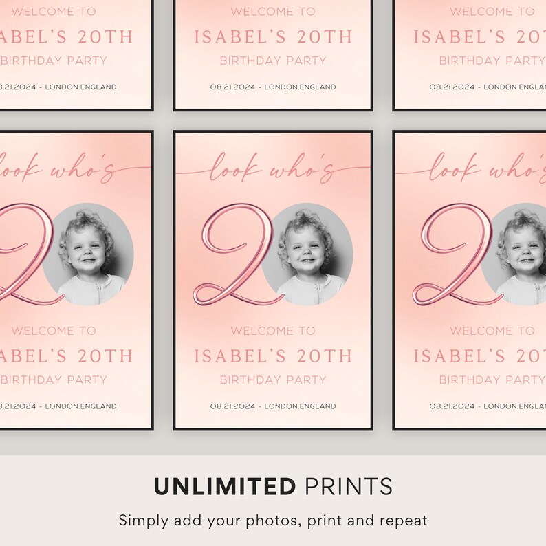20th Birthday Welcome Sign for Woman, Female Photo Board, Rose Gold ...
