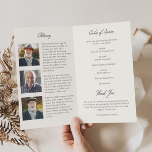 Minimal Funeral Program Template for Man, Personalized Memorial Program ...