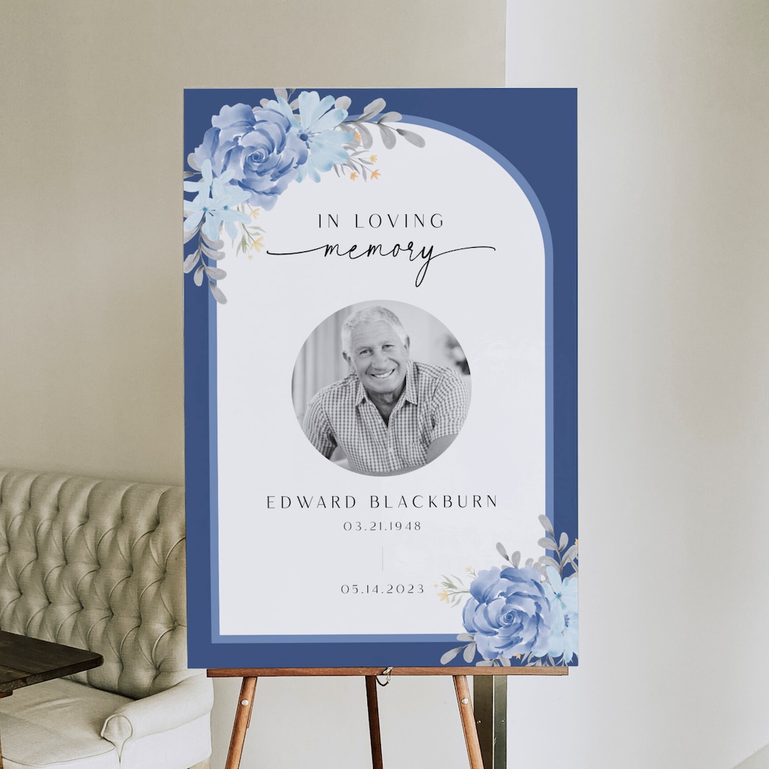 Navy Blue Funeral Poster, Editable Welcome Sign, Celebration of Life ...