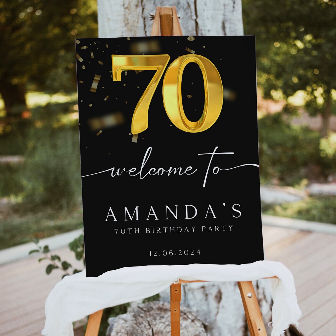 Gold 70th Birthday Welcome Sign, Modern Poster, Black and Gold Birthday ...