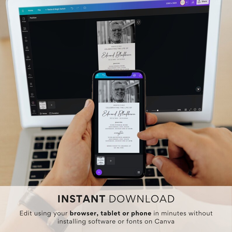 Minimal Funeral Invitation, Electronic Obituary Template for Man ...