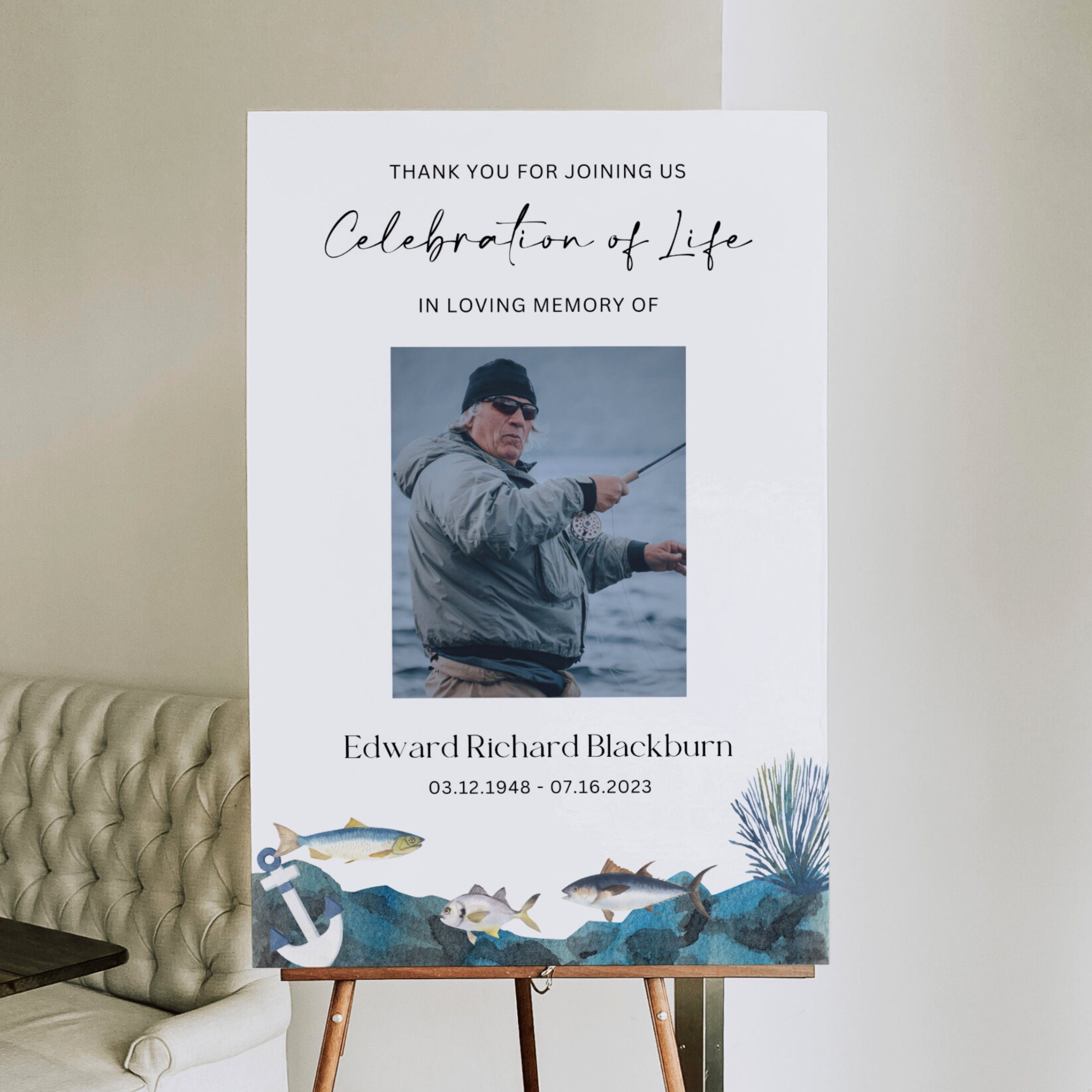 Fishing Funeral Bundle Set, Deep Blue Obituary Templates, Celebration ...