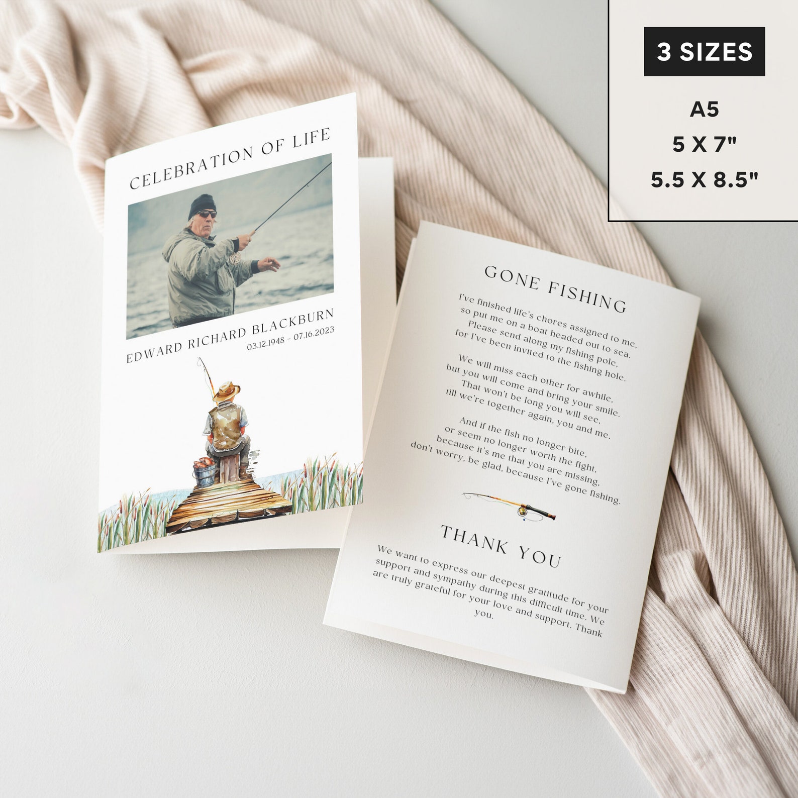 Gone Fishing Funeral Program Template for Man, Anglers Memorial Service ...