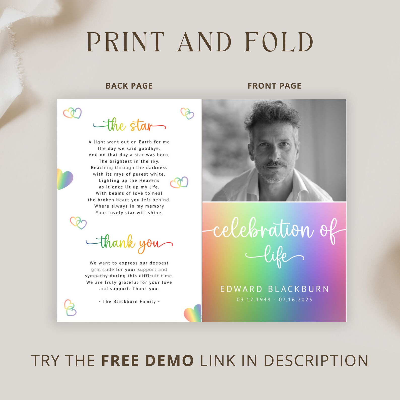Pride Funeral Program Template Rainbow Obituary Personalized Funeral ...