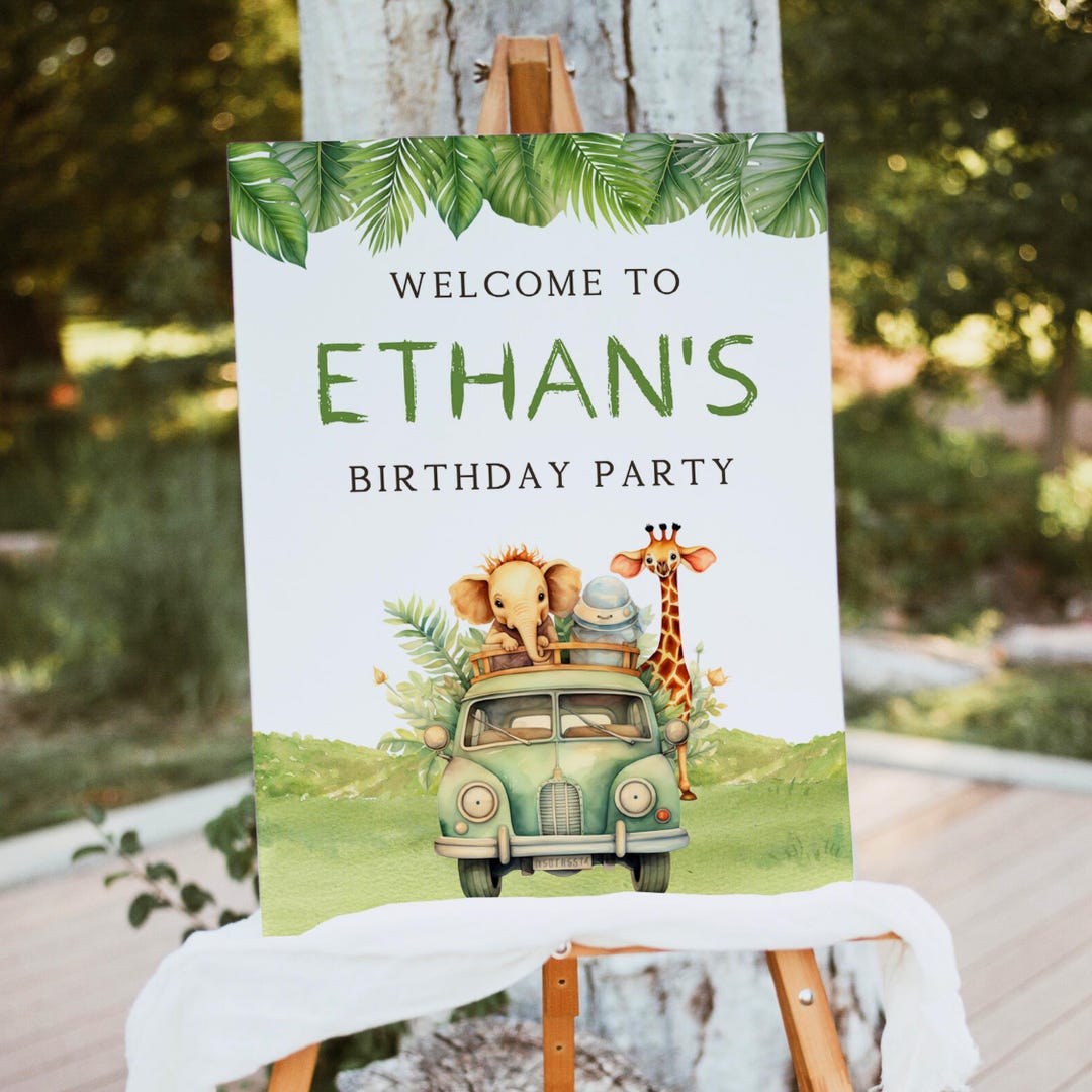 Editable Safari Birthday Welcome Sign Template, Jungle Birthday Poster ...