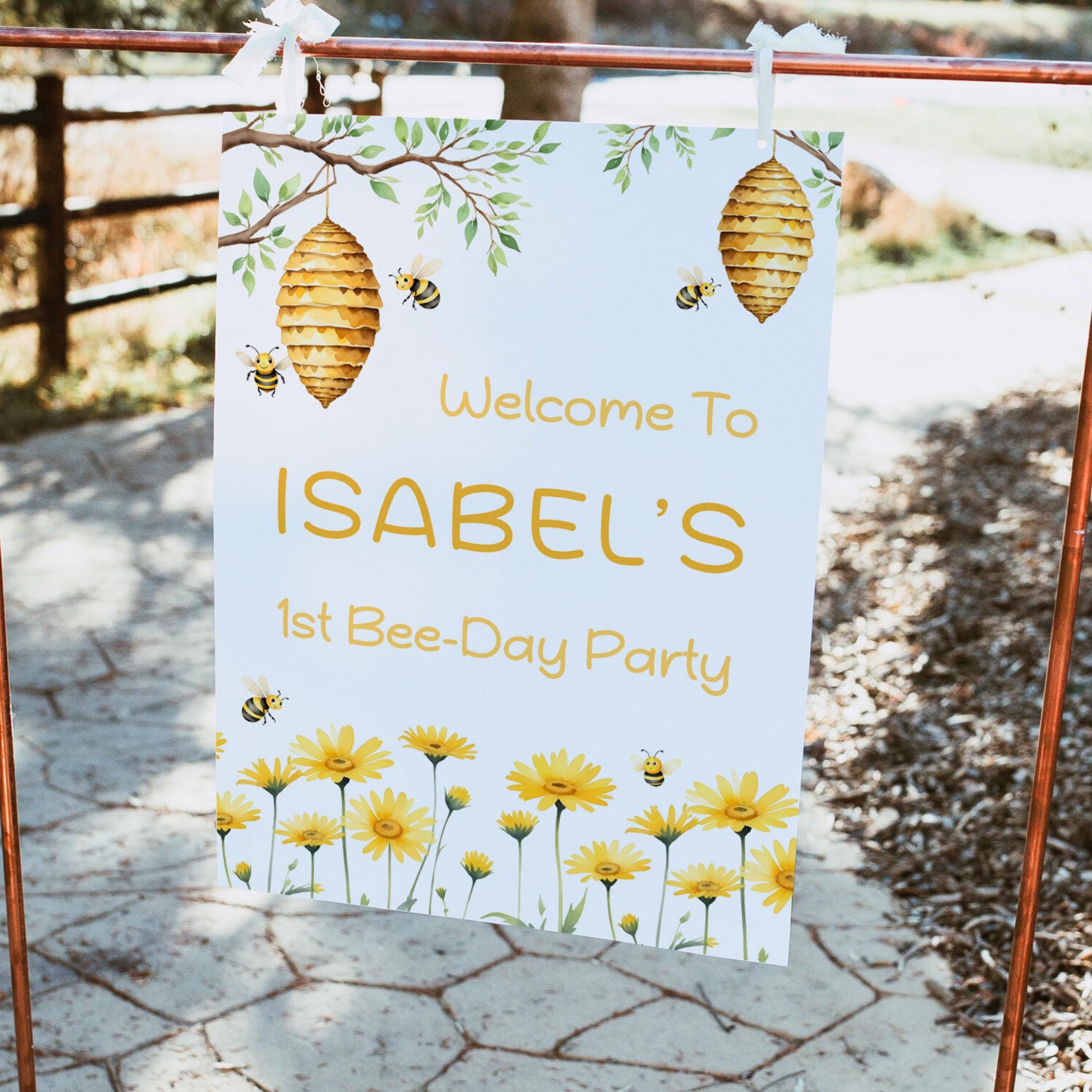 Bee Day Birthday Welcome Sign Template, First Birthday Poster, Editable ...