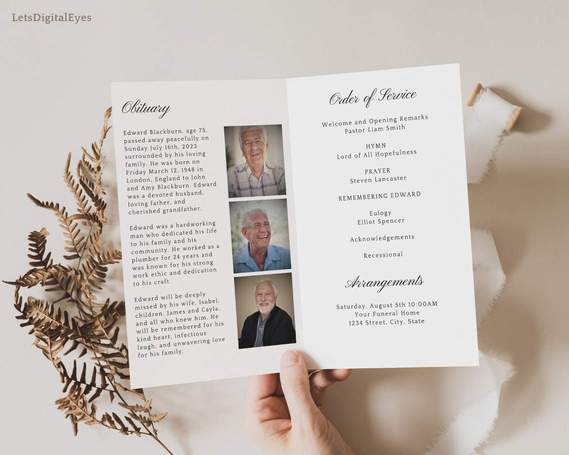 Masculine Funeral Program Template Order of Service Booklet - Etsy UK