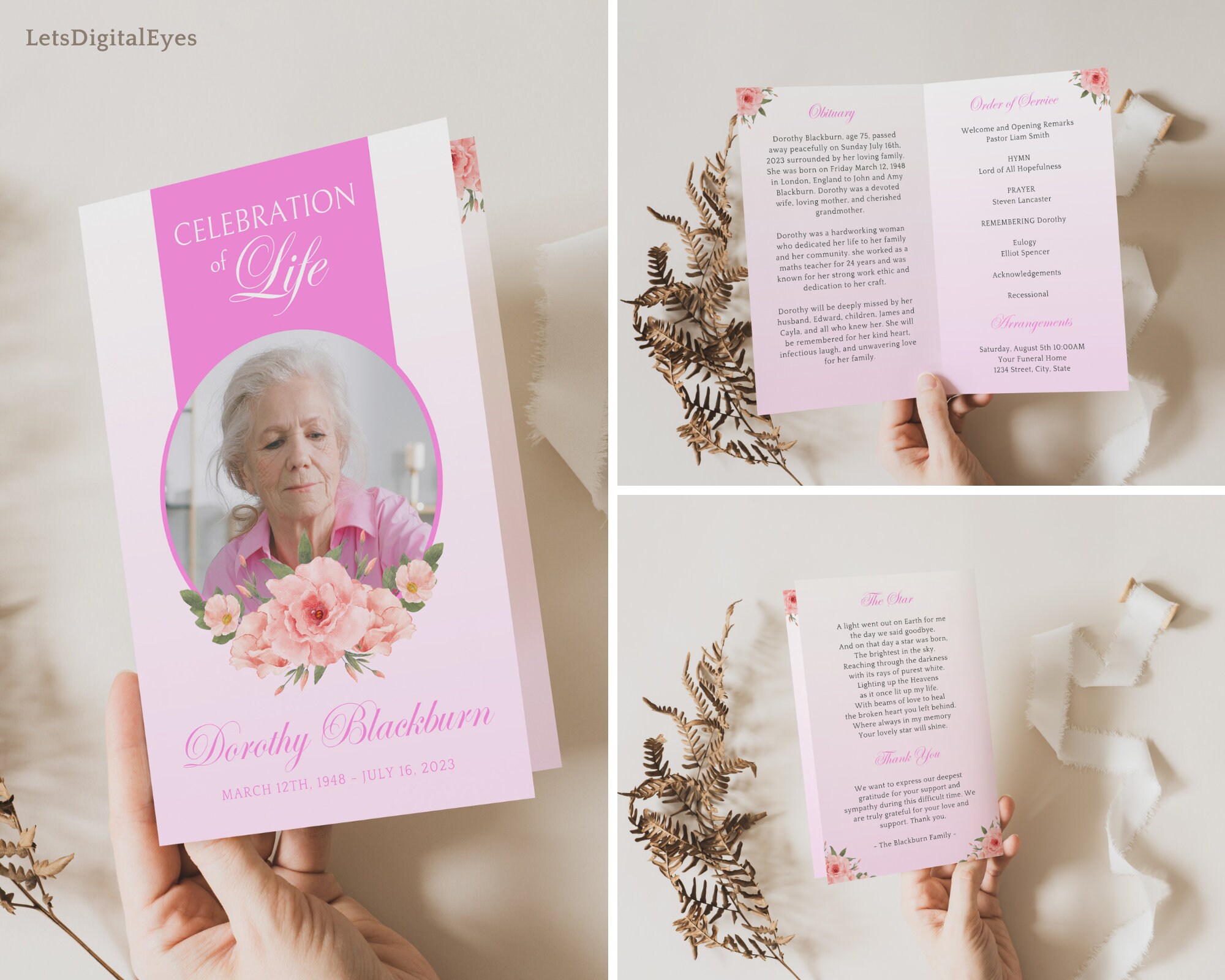 Pink Funeral Program Template for Woman Memorial Program - Etsy Australia