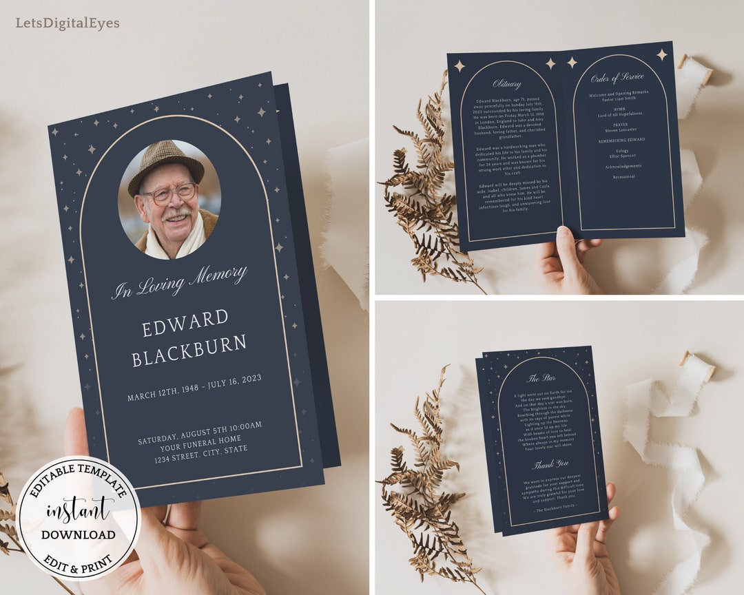 Funeral Program Template for Man Minimal Memorial Program - Etsy
