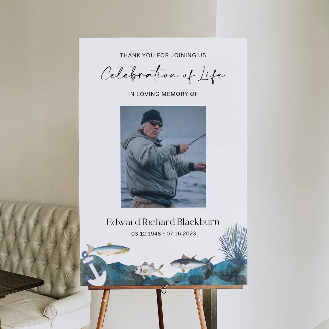 Fishing Funeral Poster for Man, Anglers Obituary Template, Gone Fishing ...