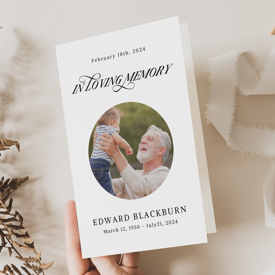 Funeral Program Template for Man, Minimal Obituary, Celebration of Life ...