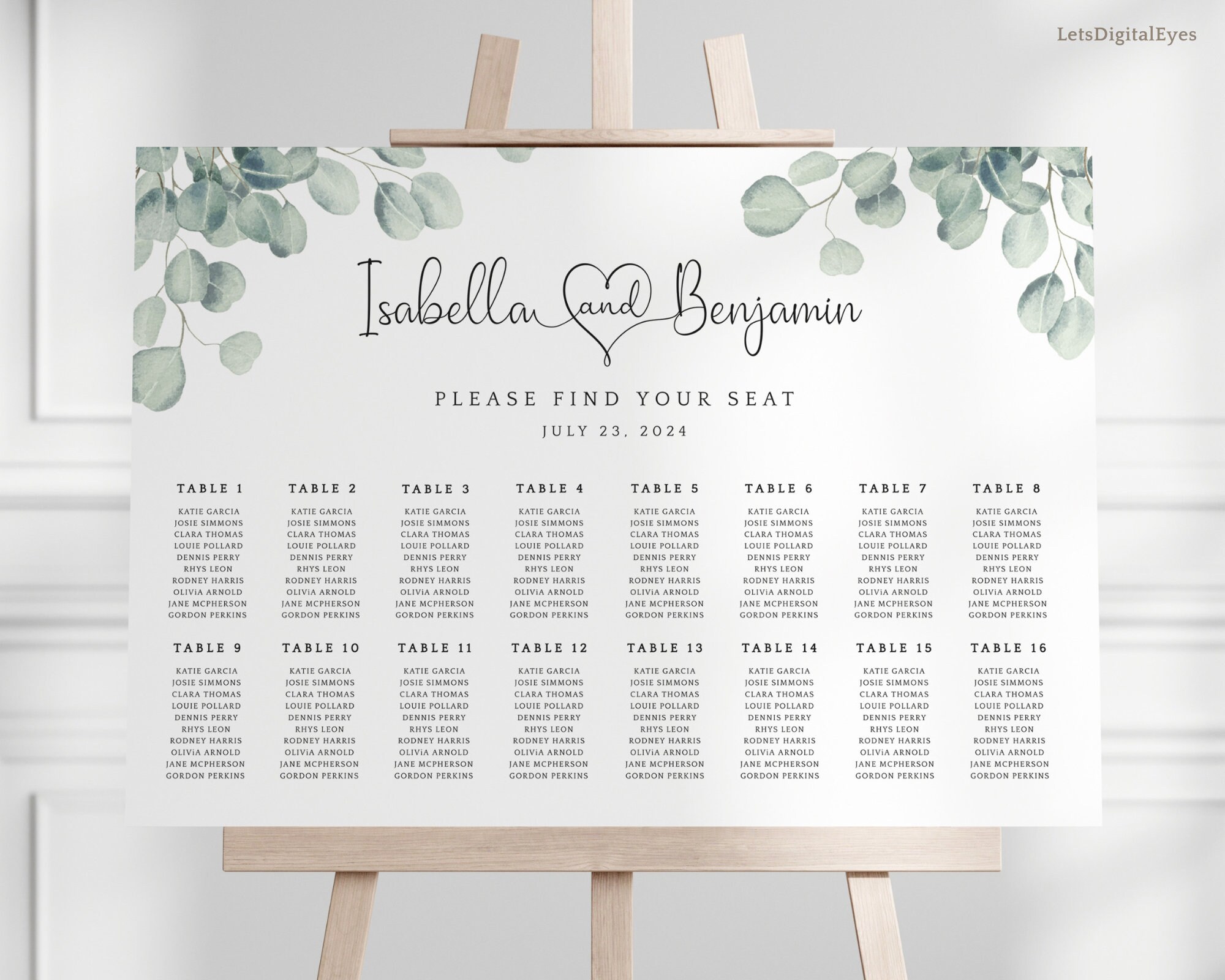 Eucalyptus Seating Chart Wedding Seating Chart Template - Etsy
