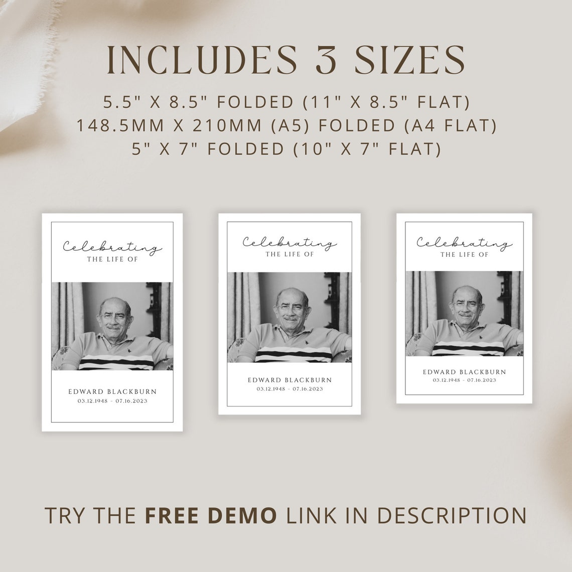 Minimal Obituary Template for Man, Simple Funeral Program, Masculine ...