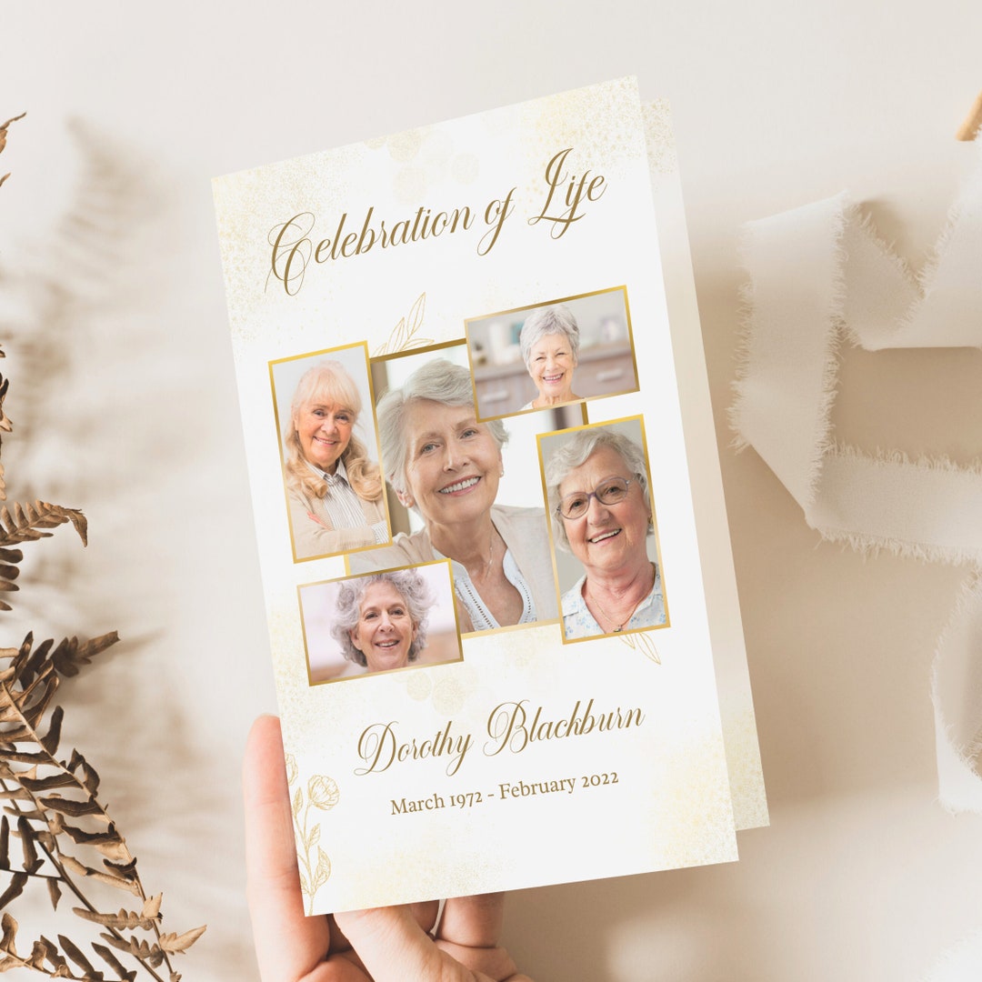 Gold Funeral Program, Unique Obituary Template, Editable Memorial ...