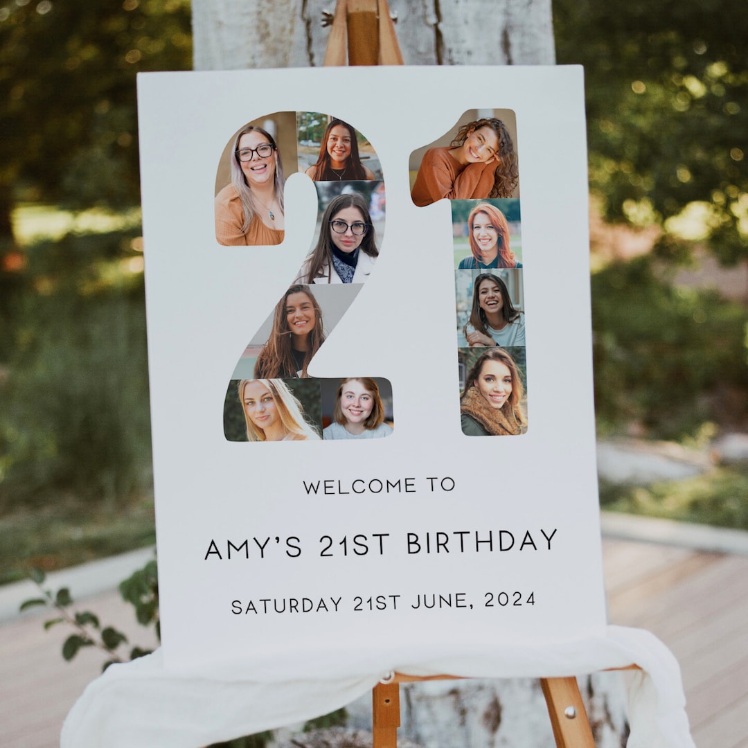 21st Birthday Collage Sign, Photo Display Board, Twenty First Welcome ...