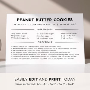 Dessert Recipe Cards Template, Foodie Gift Idea for Her, Minimal ...