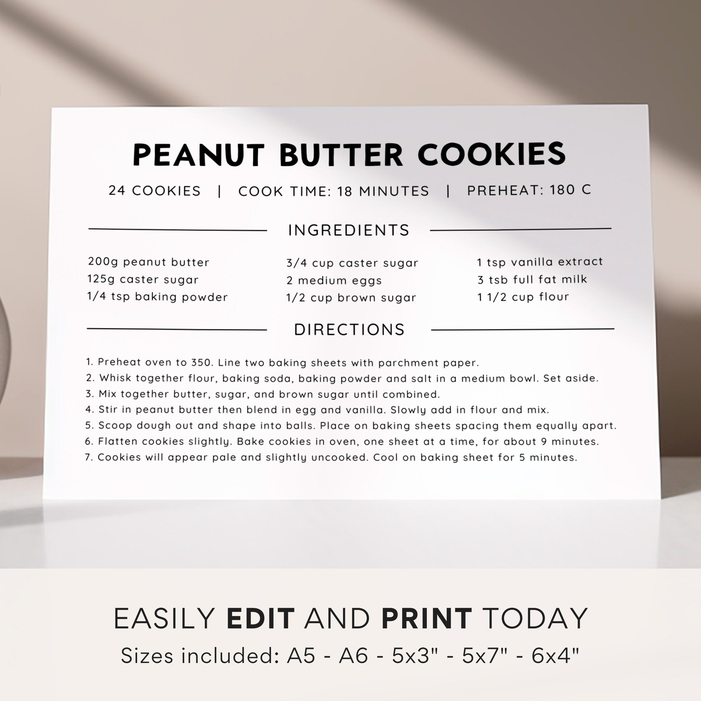 Dessert Recipe Cards Template, Foodie Gift Idea for Her, Minimal ...