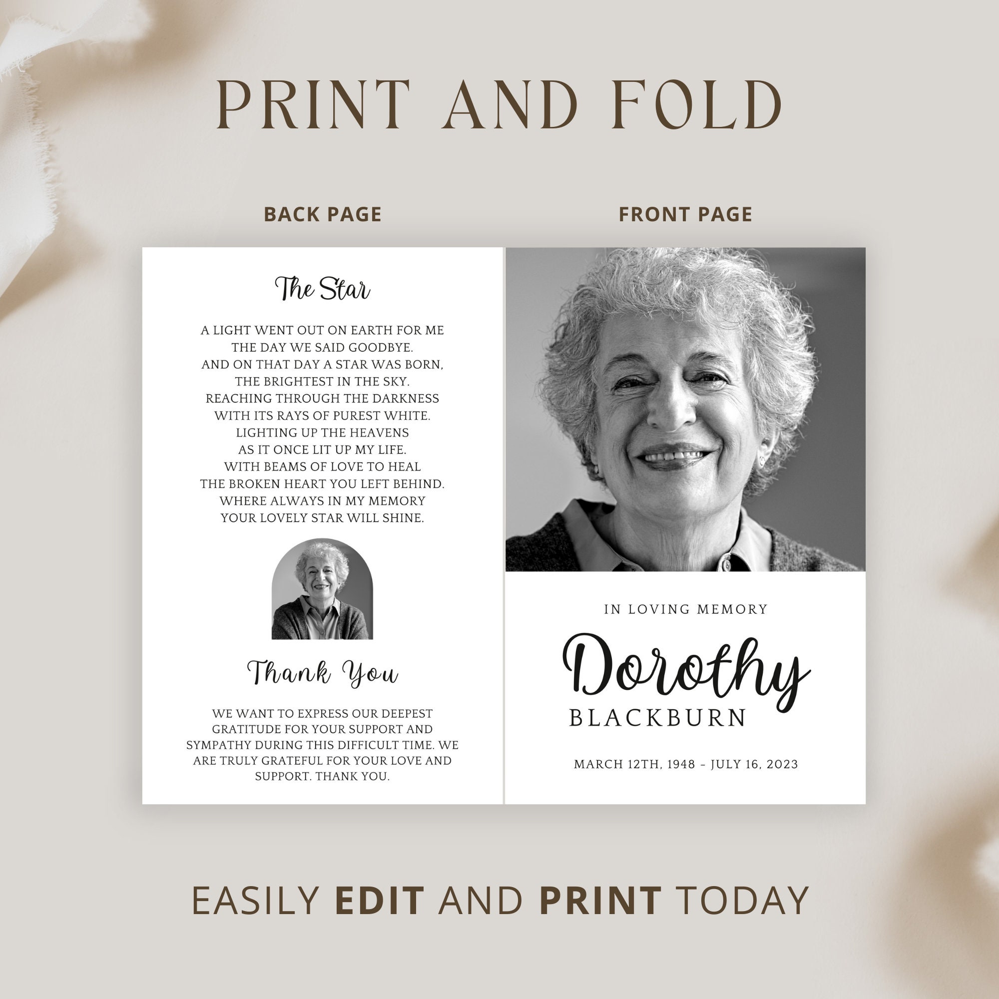 Minimal Funeral Program Template, Memorial Service Booklet, in Loving ...