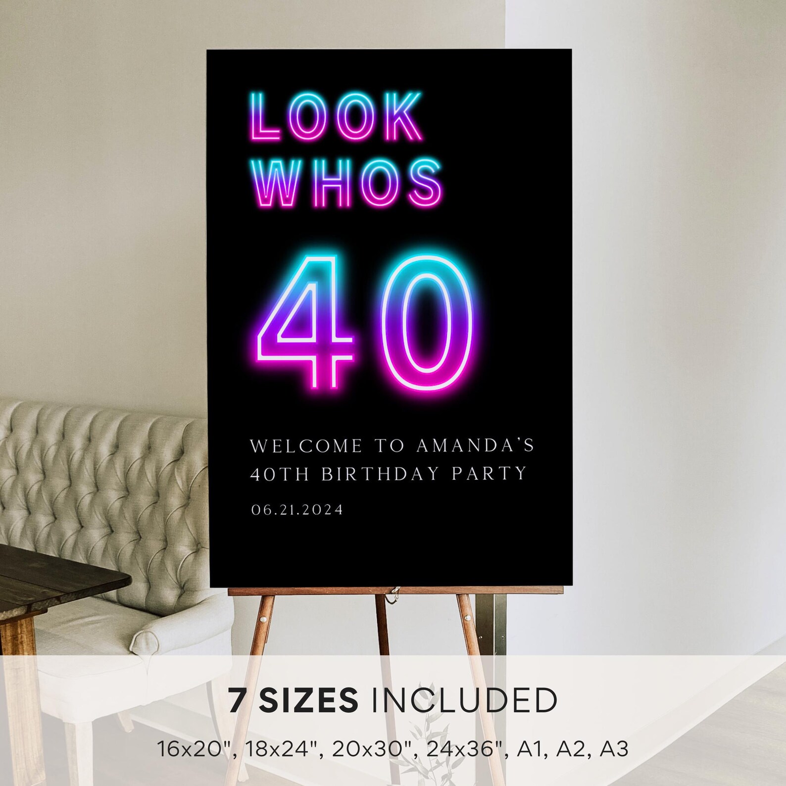 Neon 40th Birthday Party Welcome Sign, Neon Shine Birthday Poster, Any ...