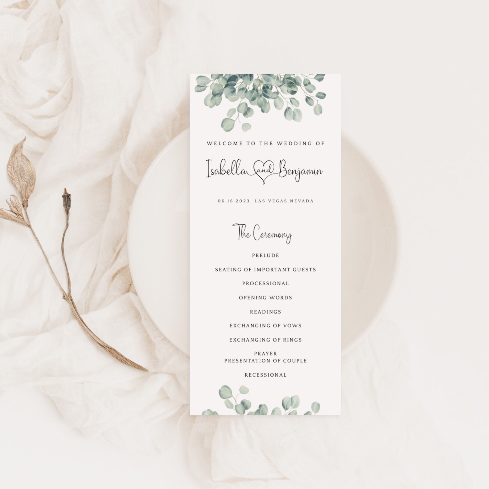 Modern Floral Wedding Program, Printable Greenery Wedding Template ...