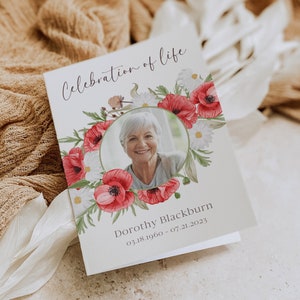 Funeral Obituary Template, Poppy Memorial Service Program, Celebration ...