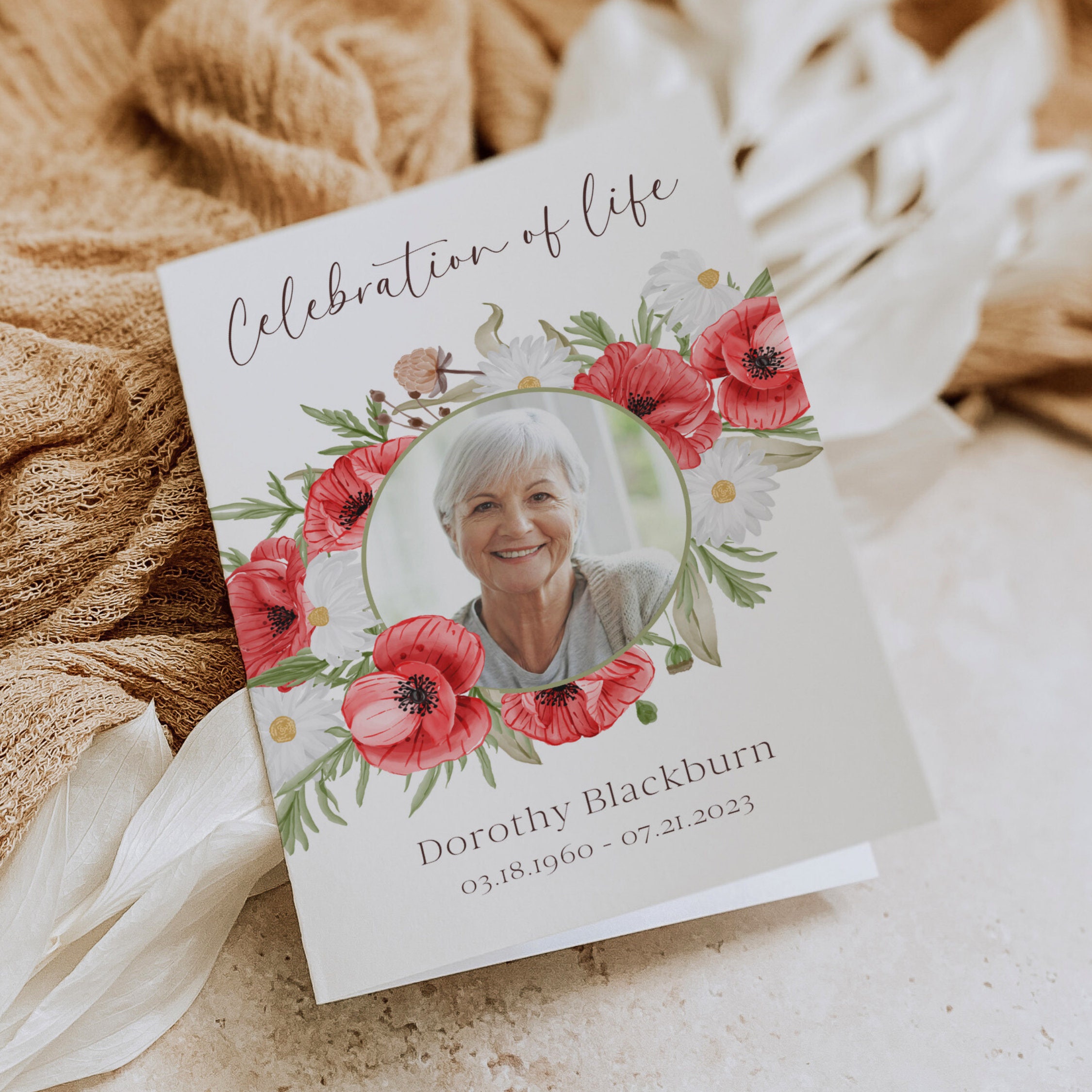 Funeral Obituary Template, Poppy Memorial Service Program, Celebration ...
