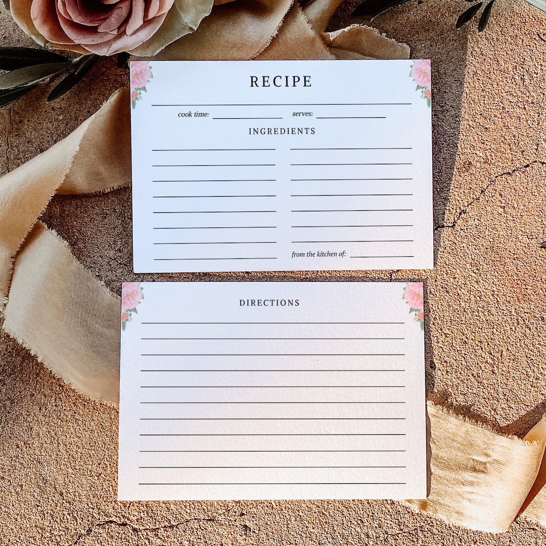 Floral Recipe Cards Template, Bridal Shower Recipe, Editable Recipe ...