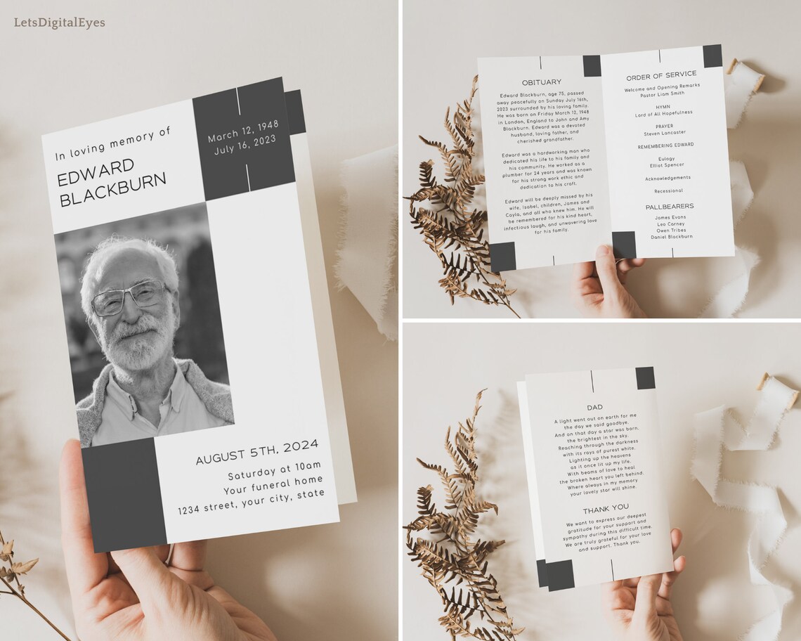 Funeral Program Template for Man With Photo Masculine Order - Etsy