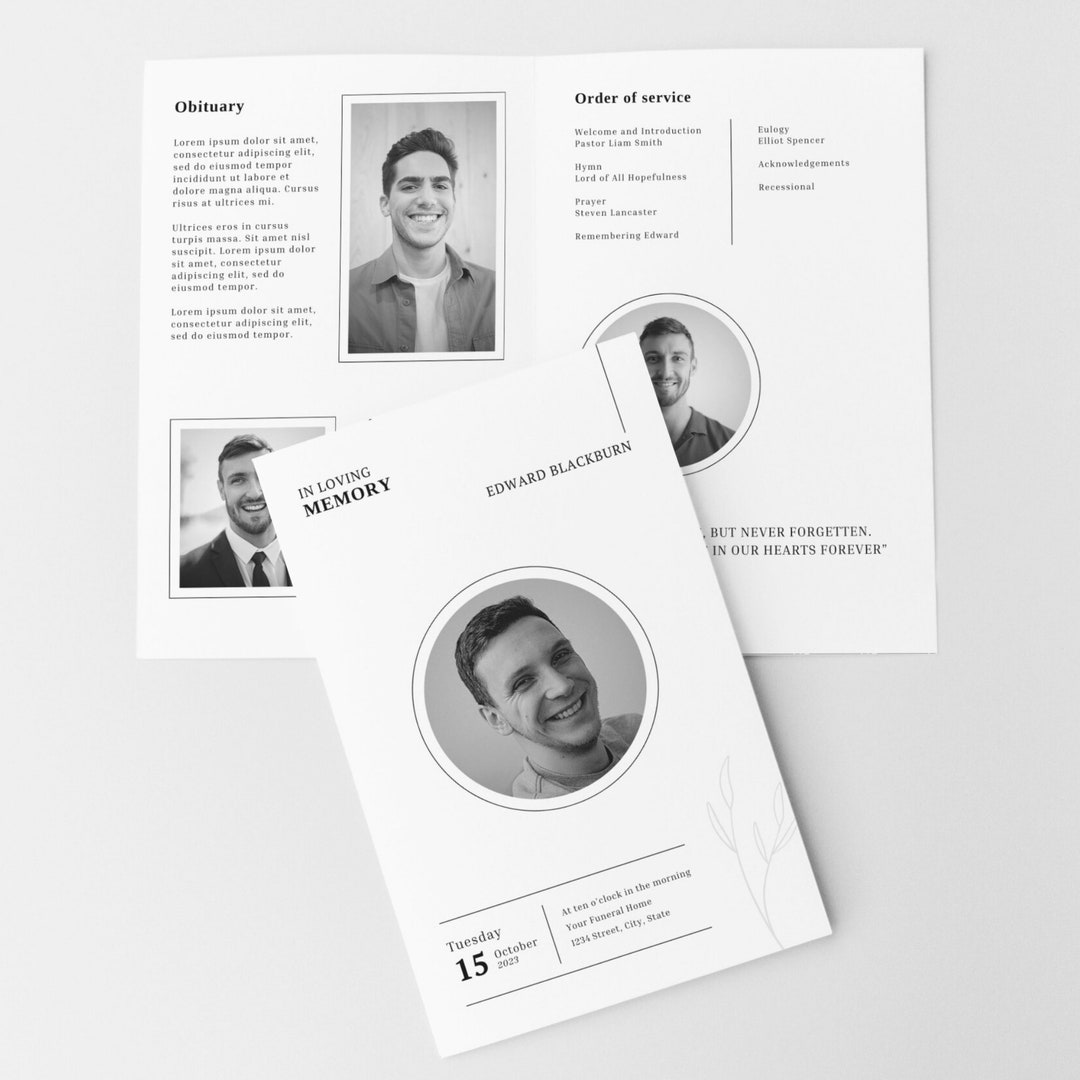 Minimal Funeral Program Template Order of Service Black and - Etsy