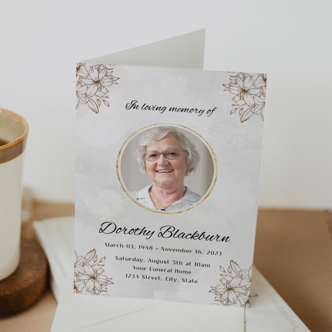 Floral Funeral Program Template Memorial Brochure Editable Funeral ...
