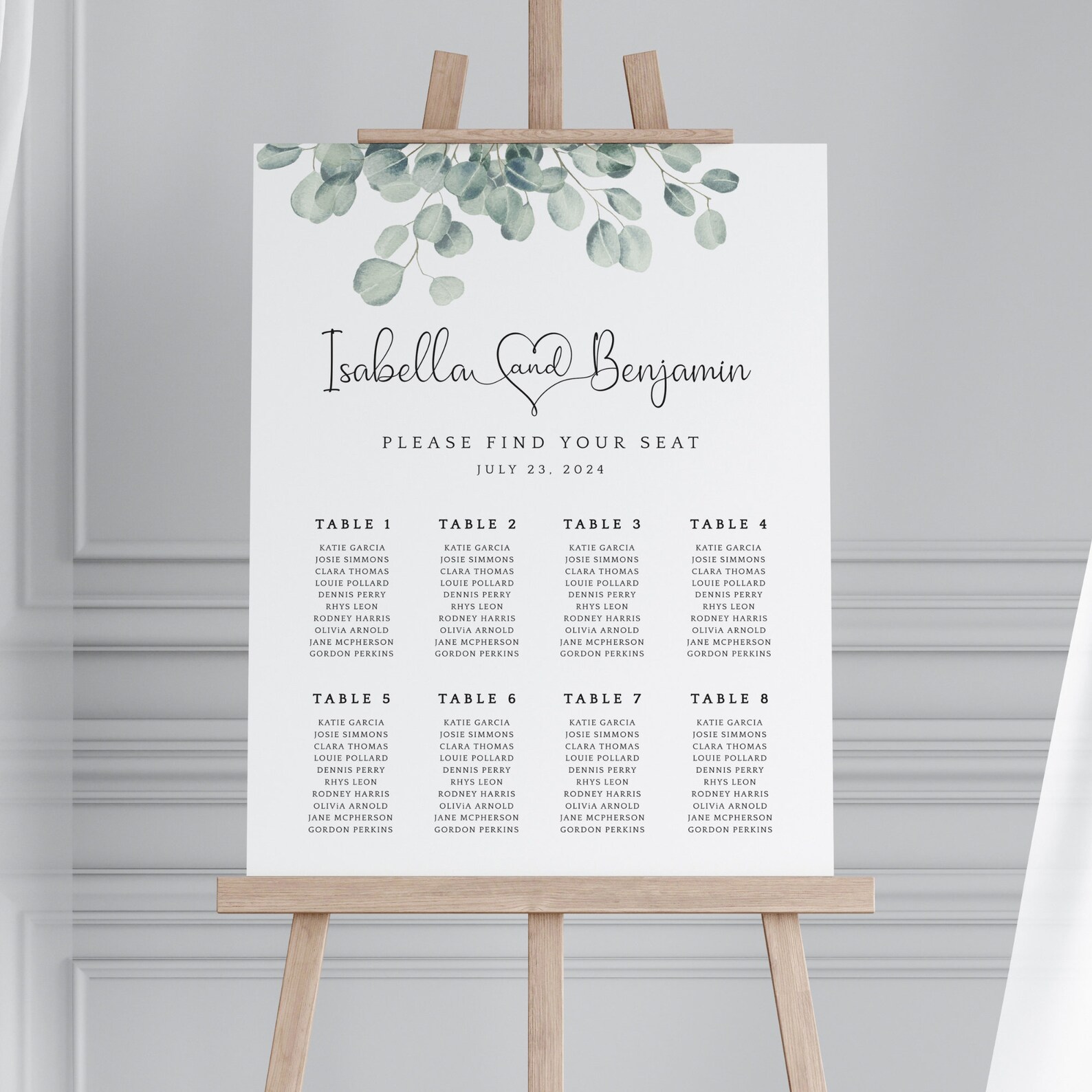 Greenery Seating Chart Template, Eucalyptus Wedding Seating Poster ...