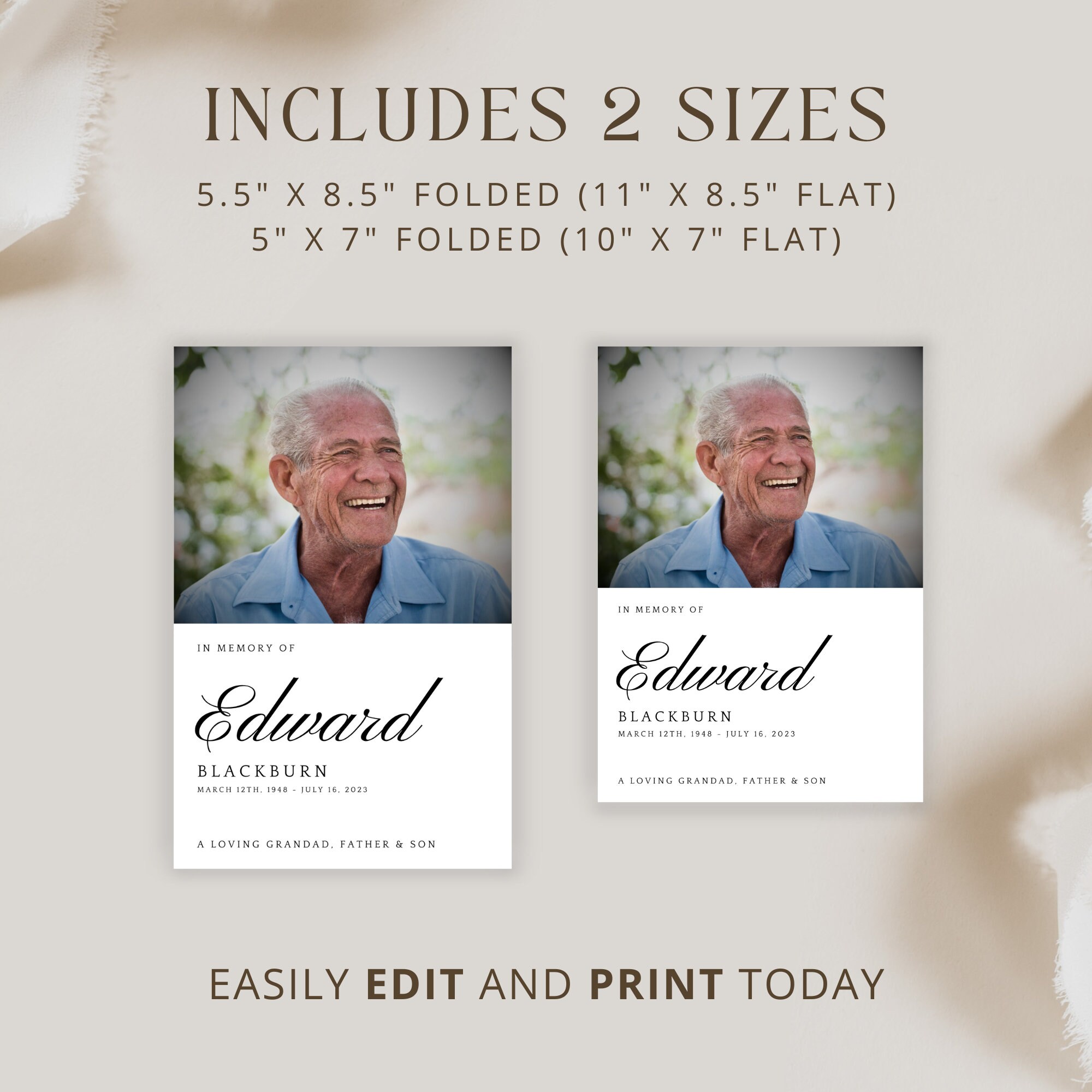 Masculine Funeral Program Template, Order of Service Booklet, Memorial ...