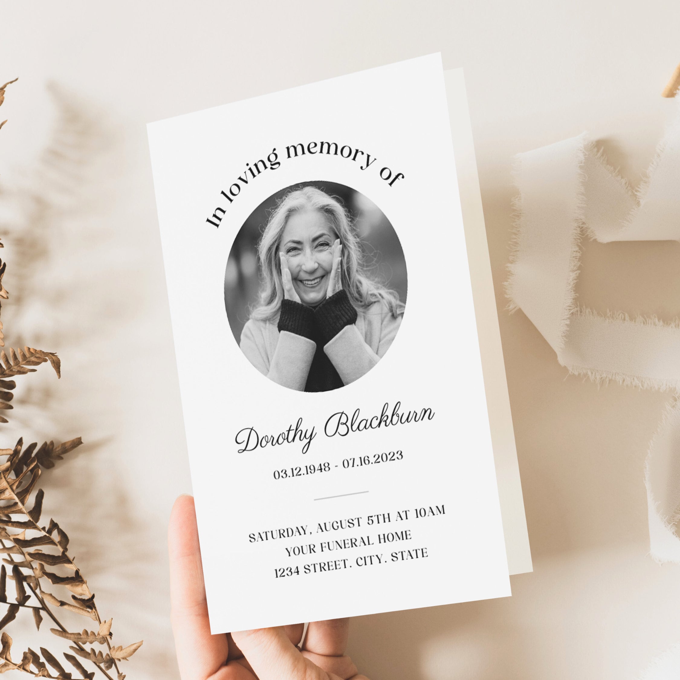 Minimalist Obituary Template for Women, Funeral Program Template ...