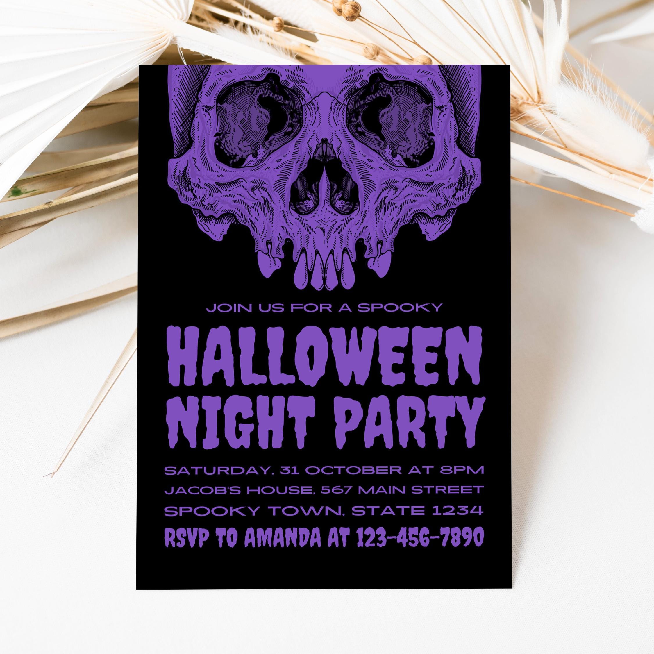 Spooky Skull Halloween Invitation Template, Printable Halloween Party ...
