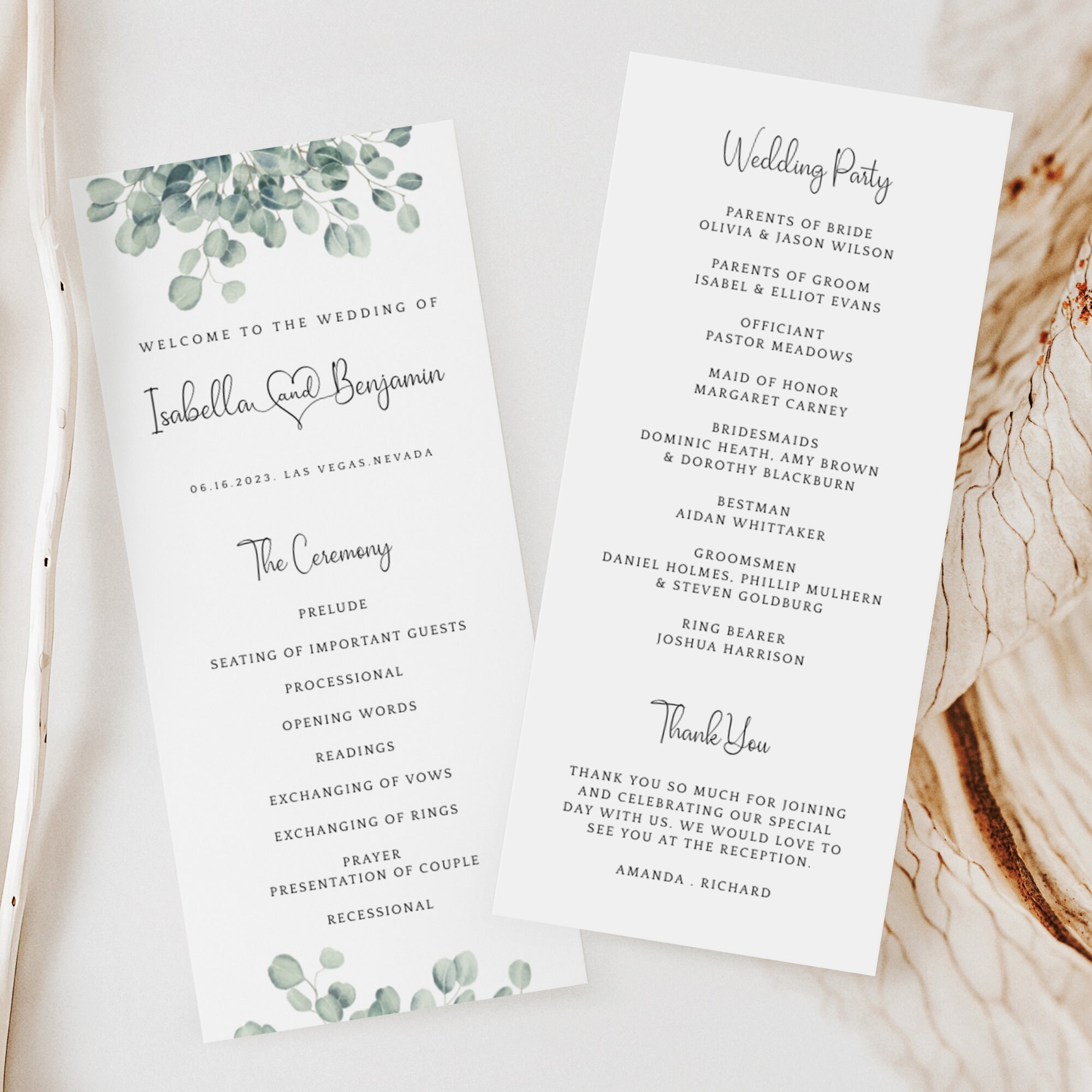 Modern Floral Wedding Program, Printable Greenery Wedding Template ...