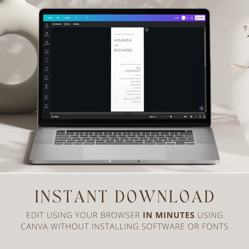 Elegant Wedding Program Template, Wedding Itinerary Program, Minimalist ...